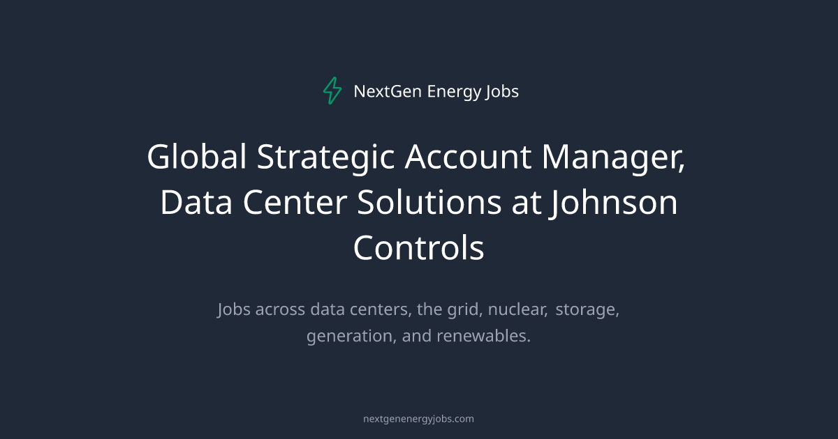 Global Strategic Account Manager, Data Center Solutions at Johnson Controls